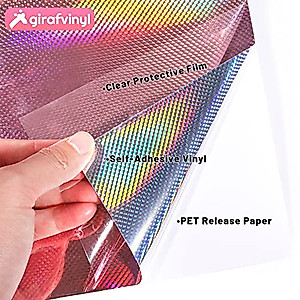 GIRAFVINYL Holographic Vinyl Rose Gold Permanent Vinyl Adhesive Vinyl for cricut 12” X 12” 6Pcs Vinyl for Decor,Car,Home,Tumblers