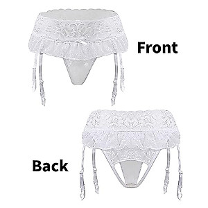 Valentine Garter Belt Lingerie White Lace Garter Belt Set for Women Plus Size Mesh Garter Blets with 4 Straps for Thigh High Stockings