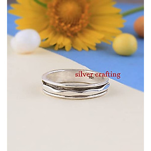 Solid 925 Sterling Silver Spinning Ring Thin Band Spinner Fidget Ring Jewelry (12)