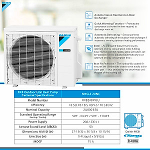 Daikin 24,000 BTU 18 SEER2 Entra Series Ductless Mini Split Heat Pump System w/Maxwell 16’ Installation Kit and Wall Mounting Bracket (230V)