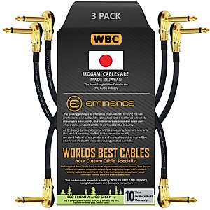 WORLDS BEST CABLES 3 Units - 18 Inch - Pedal, Effects, Patch, Instrument Cable Custom Made Made Using Mogami 2524 Wire and Eminence Gold Plated ¼ inch (6.35mm) R/A Pancake Type Connectors
