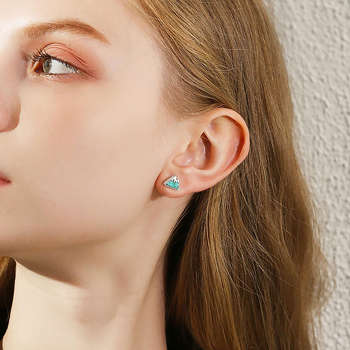 Lauren-Spencer Gemstone Mountain Stud Earrings for Women Small Green Turquoise Mountain Earrings Studs Stainless Steel Snow Mountain Range Earrings for Women Nature Jewelry Gift