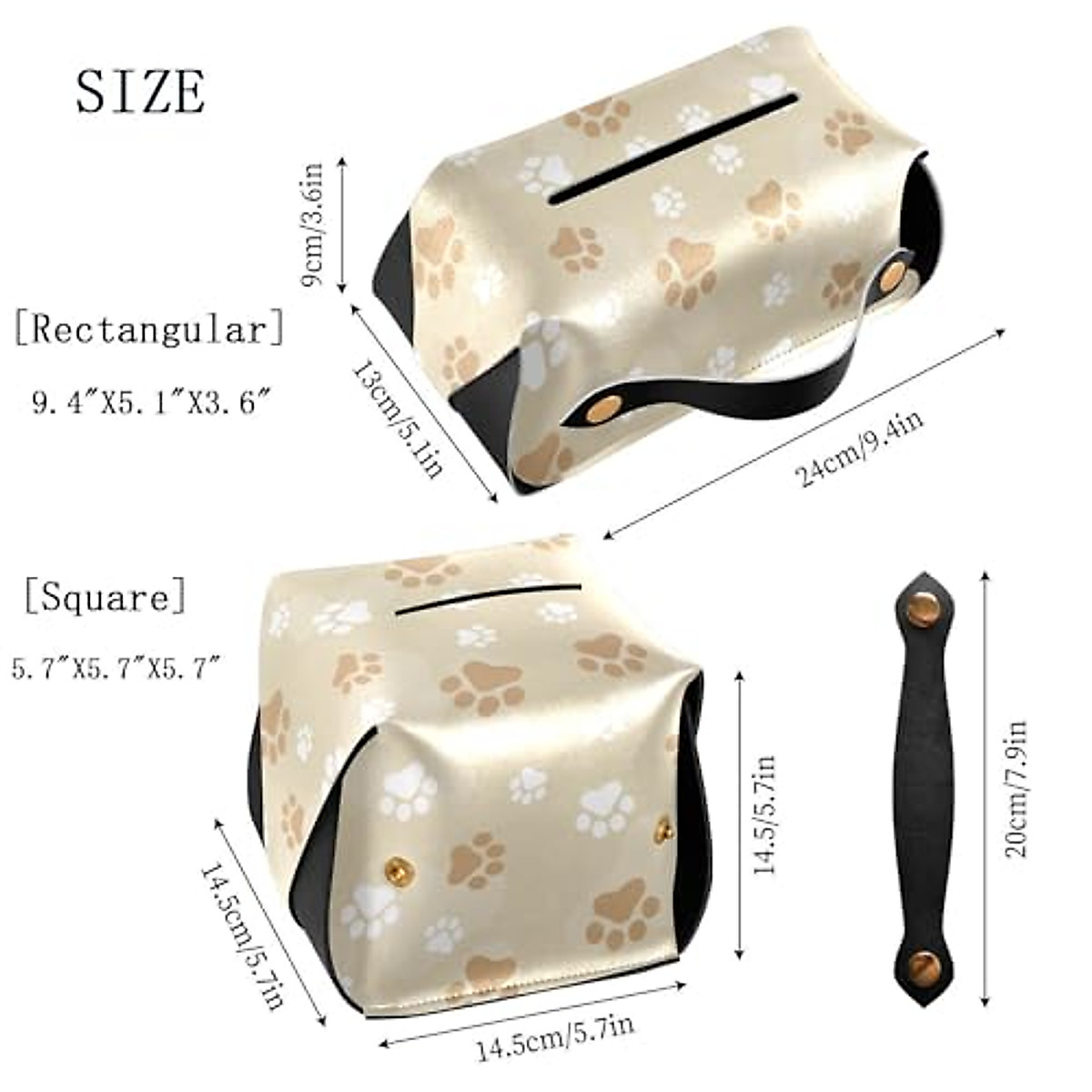 Fustylead Brown Claw Print Tissue Box Cover, PU Leather Square Decorative Cover for Tabletop, Bathroom, Car, Office