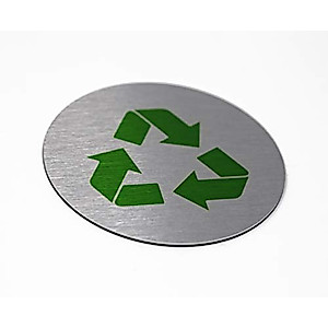 Metal Recycle Signs | Recycle Bin Marker | Metal Sign for Recycling Basket | 3" Round, Brushed Silver Aluminum with Green Recycle Symbol | Made in the USA