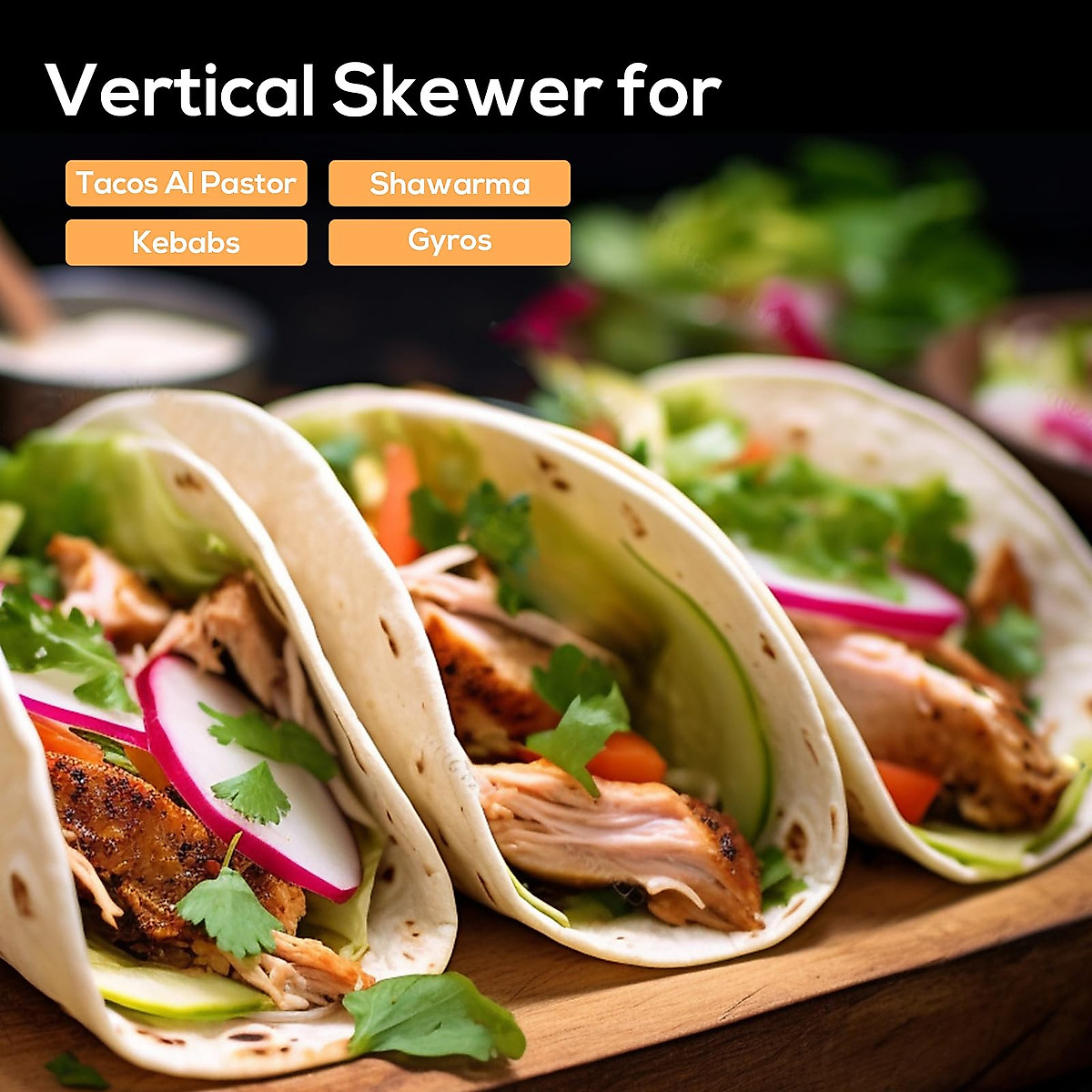 Fengzhe Al Pastor Skewer for Grill, Stainless Steel Vertical Skewer, Brazilian Spit Stand with 3 Spikes,2 Brushes,Ideal for Tacos Al Pastor,Shawarma, Kebabs on Smoker, Oven,with Fat Separator Tray.