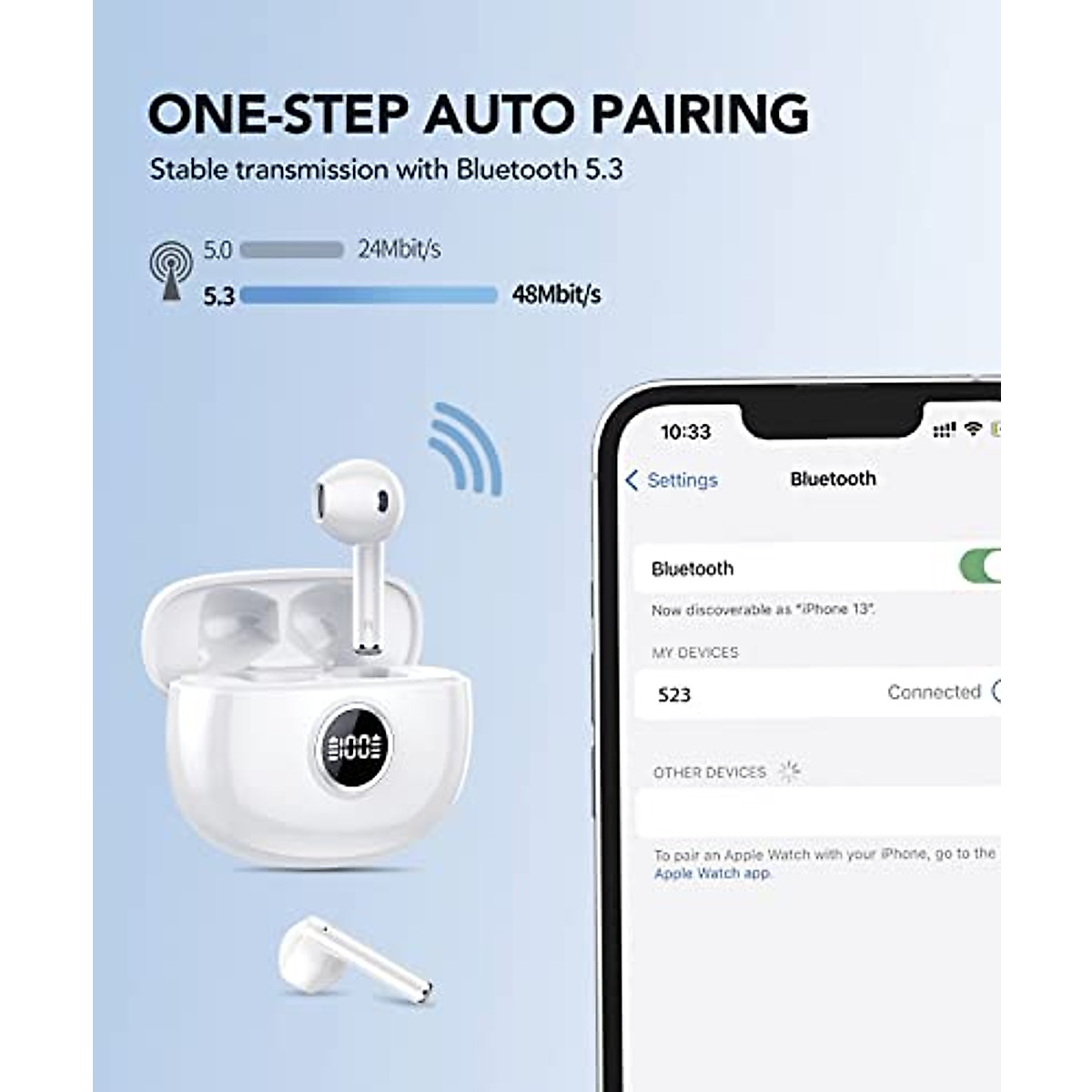 IKG Bluetooth in-Ear Headphones, Wireless Bluetooth 5.3 Headphones with Microphone, HiFi Stereo Sound, 37 Hours Battery Life, IP7 Waterproof, LED Display, in-Ear Headphones Bluetooth