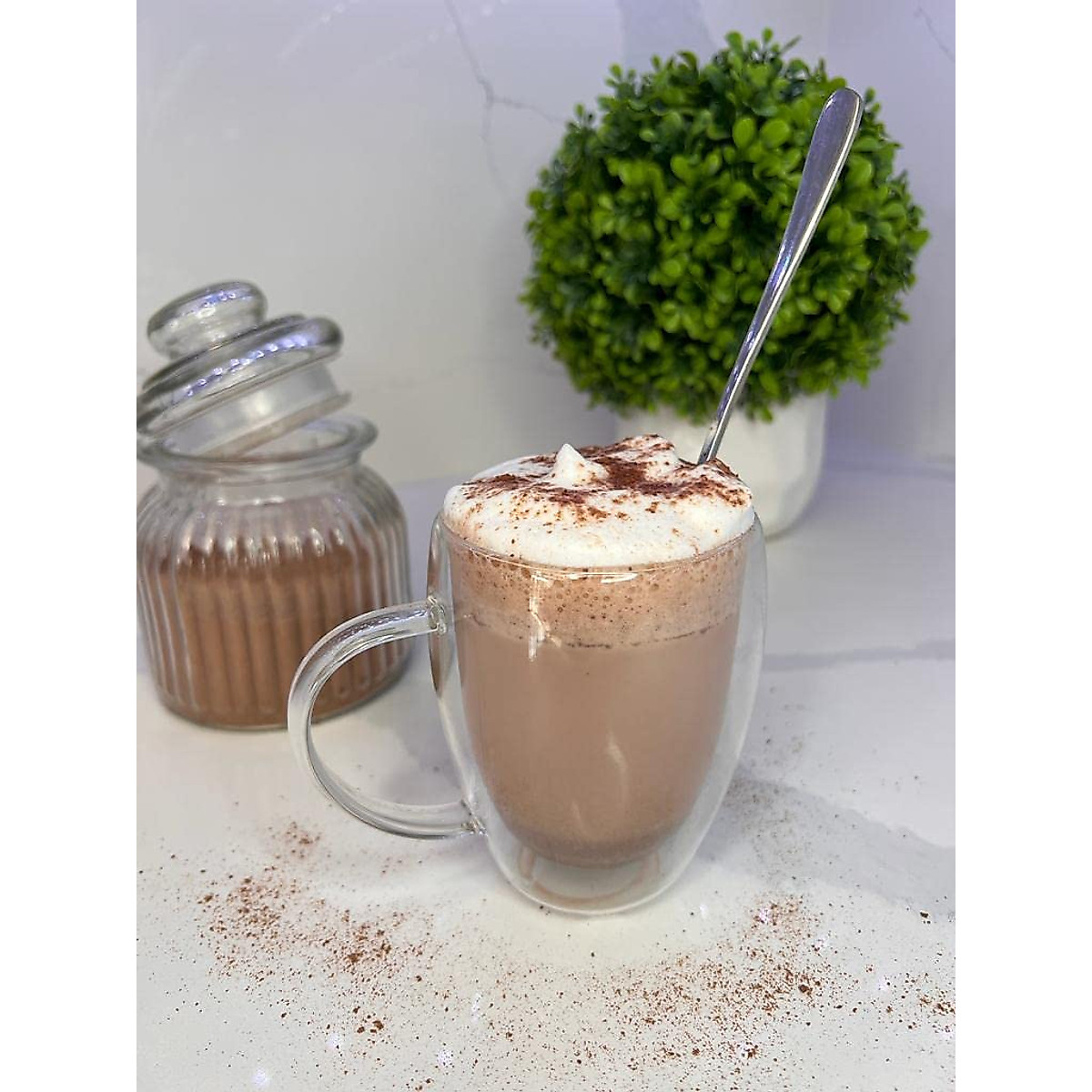 Blooming Life Style 2-Pack 12 Oz Double Walled Glass Coffee Mugs with Handle,Insulated Layer Coffee Cups,Clear Borosilicate Glass Mugs,Perfect for Cappuccino,Tea,Latte,Espresso,Hot Beverage