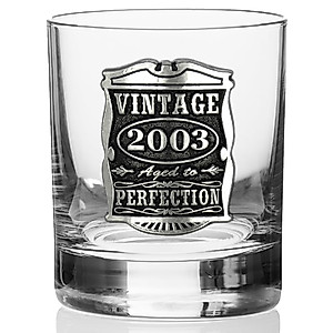 English Pewter Company Vintage Years 2003 21st Birthday Old Fashioned Whisky Rocks Glass Tumbler - Unique Gift Idea For Men [VIN006]