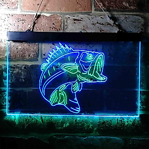 ADVPRO Bass Fish Cabin Game Room Dual Color LED Neon Sign Green & Blue 16 x 12 Inches st6s43-i3715-gb