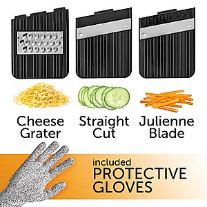 PrepNaturals Adjustable Mandoline Slicer with Spiralizer Vegetable Slicer - Black Veggie Slicer Mandoline Food Slicer with Julienne Grater - V Slicer