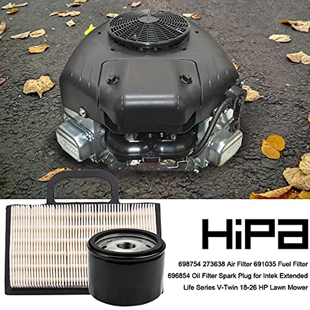 Hipa 698754 273638 Air Filter 691035 Fuel Filter 696854 Oil Filter Spark Plug for Intek Extended Life Series V-Twin 18-26 HP Lawn Mower 499486 499486S 273638