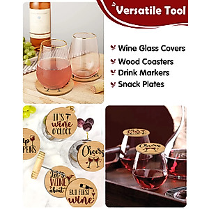 Xylolfsty Funny Wine Glass Covers to Keep Bugs Out Wood Drinking Glass Lids Appetizer Glass Toppers Outdoor Drink Covers for Coffee Mugs, and Water Glasses Bamboo Wine Accessories Housewarming Gift