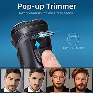Men's Electric Shaver - LOBINH 3D Rechargeable Waterproof IPX7 Wet & Dry Shaving Electric Razor for Men with Pop-up Sideburn Trimmer
