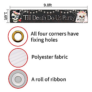 MELTELOT Large Halloween Till Death Do Us Part Banner,Skull Mr and Mrs Anniversary Valentines Birthday Party Decorations,Spooky Engagement Wedding Bridal Shower Lawn Sign Yard Sign Banner Backdrop