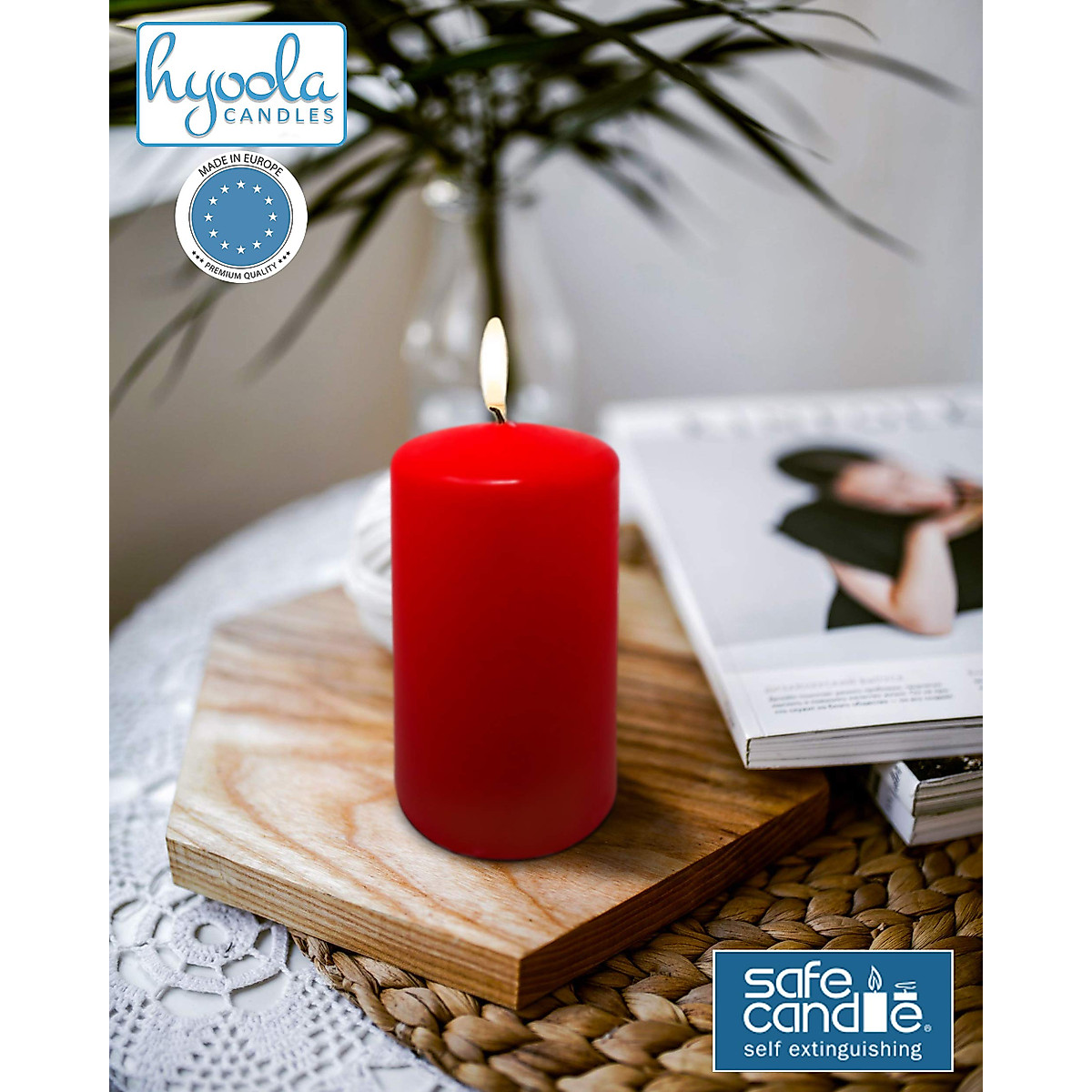 HYOOLA Red Pillar Candles 2-inch x 4-inch - Unscented Pillar Candles - Set of 4 - European Made