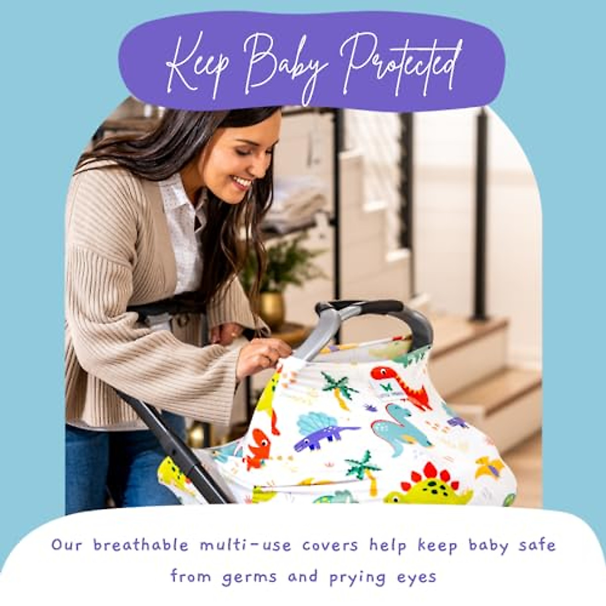 Little Emerald 7-in-1 Multi-use Cover - Privacy for Breastfeeding & Pumping, Baby Car Seat, Carrier, Stroller, High Chair, Shopping Cart, Lounger Canopy, Newborn Essentials (Dinosaur)