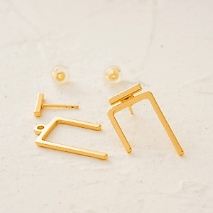 MYEARS Women Bar Earrings Gold Stud Ear Jacket 14K Gold Filled Small Simple Handmade Hypoallergenic Everyday Geometric Jewelry