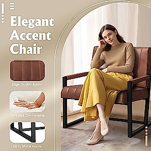 DKLGG Modern Accent Chair Set of 2, Upholstered PU Leather Armchair with Thick Backrest and Seat Cushions, Living Room Chair for Bedroom Apartment Small Space, Ergonomic Design, Brown