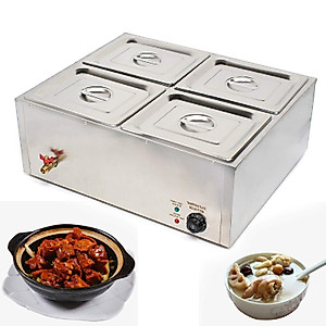 110V 4-Pan Commercial Food Warmer 6-Inch Deep Food Grade Stainless Steel Commercial Food Steam Table Electric Countertop Food Warmer Restaurant Warming Buffet Server for Catering and Restaurants