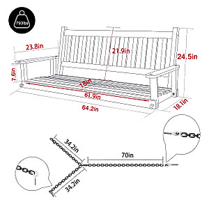 MUPATER Outdoor Patio Hanging Wooden Porch Swing 5FT with Chains, 3-Person Heavy Duty Swing Bench for Garden and Backyard, Black