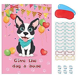 Fowecelt Pin The Bone on The Dog Party Games with 48 Pcs Bone, Give The Dog a Bone Game for Dog Themed Birthday Party Game Supplies