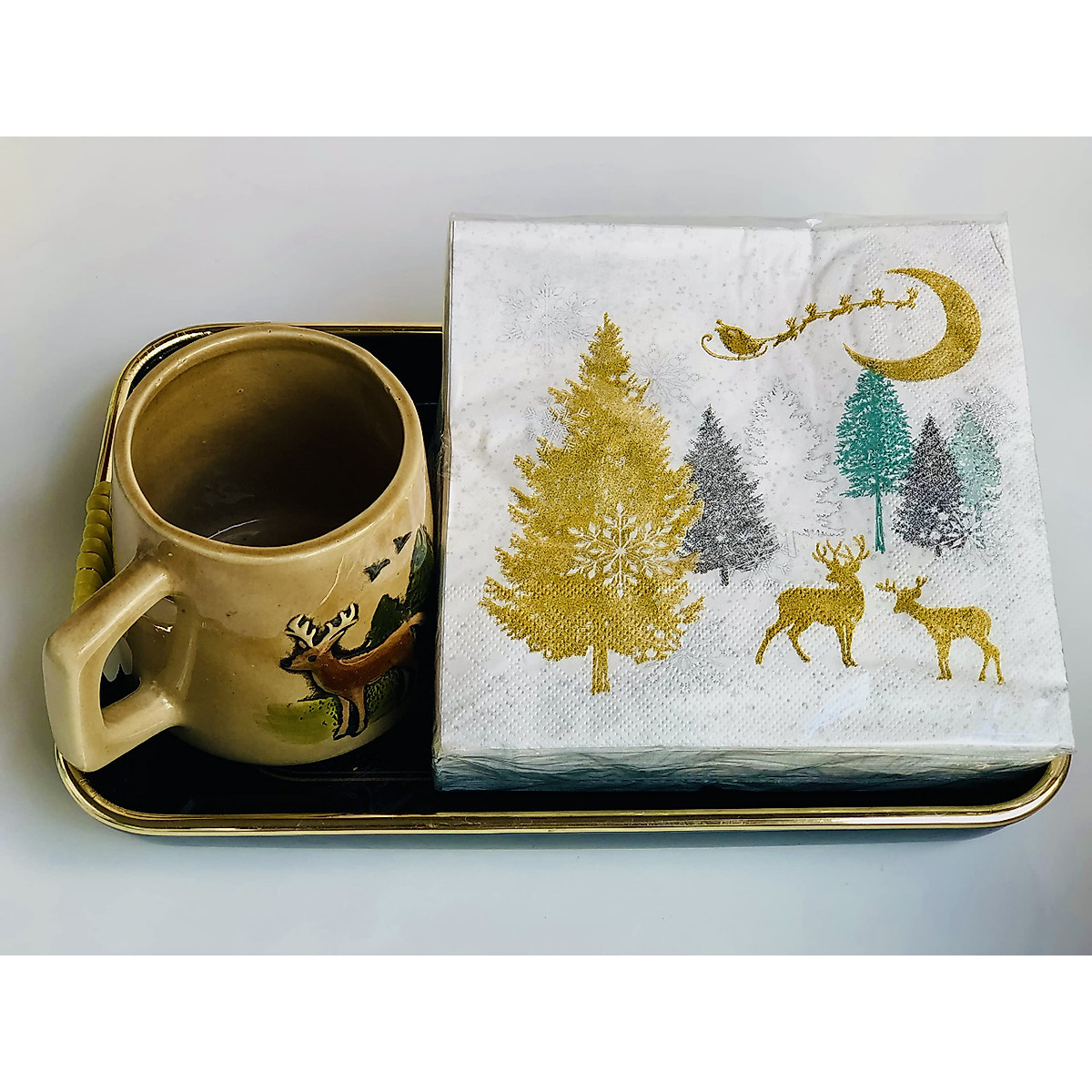 Nantucket 40-ct 13x13 Golden Deer Magic Christmas Napkins | Golden Winter Napkins for brunch party each 6.5''x6.5'' folded, 13''x13'' unfolded 4013315335