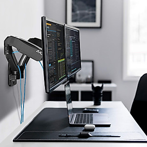 AVLT Dual 17"-32" Monitor Wall Mount fits Two 19.8 lbs Flat/Curved Computer Monitor Full Motion Height Swivel Tilt Rotation Adjustable Monitor Arm - VESA/Cable Management