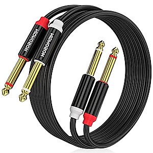 HOSONGIN Dual 1/4 inch TS to Dual 1/4 inch TS Stereo Interconnect Insert Cable, PVC Jacket Gold-Plated Plug Double Shielding Cable, 15 Feet