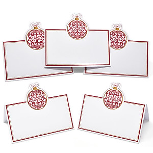 Gift Boutique 100 Pack Christmas Place Cards Holiday Seating Name Card Die Cut Xmas Ornement Bell Table Setting Folded Paper Tent Cards for Dinner Wedding Tables Placement Party Decorations 2" x 3.5"