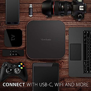 ViewSonic M2 1080p Portable Projector with 1200 LED Lumens, H/V Keystone, Auto Focus, Harman Kardon Bluetooth Speakers, HDMI, USB C, 12GB Storage, Stream Netflix with Dongle