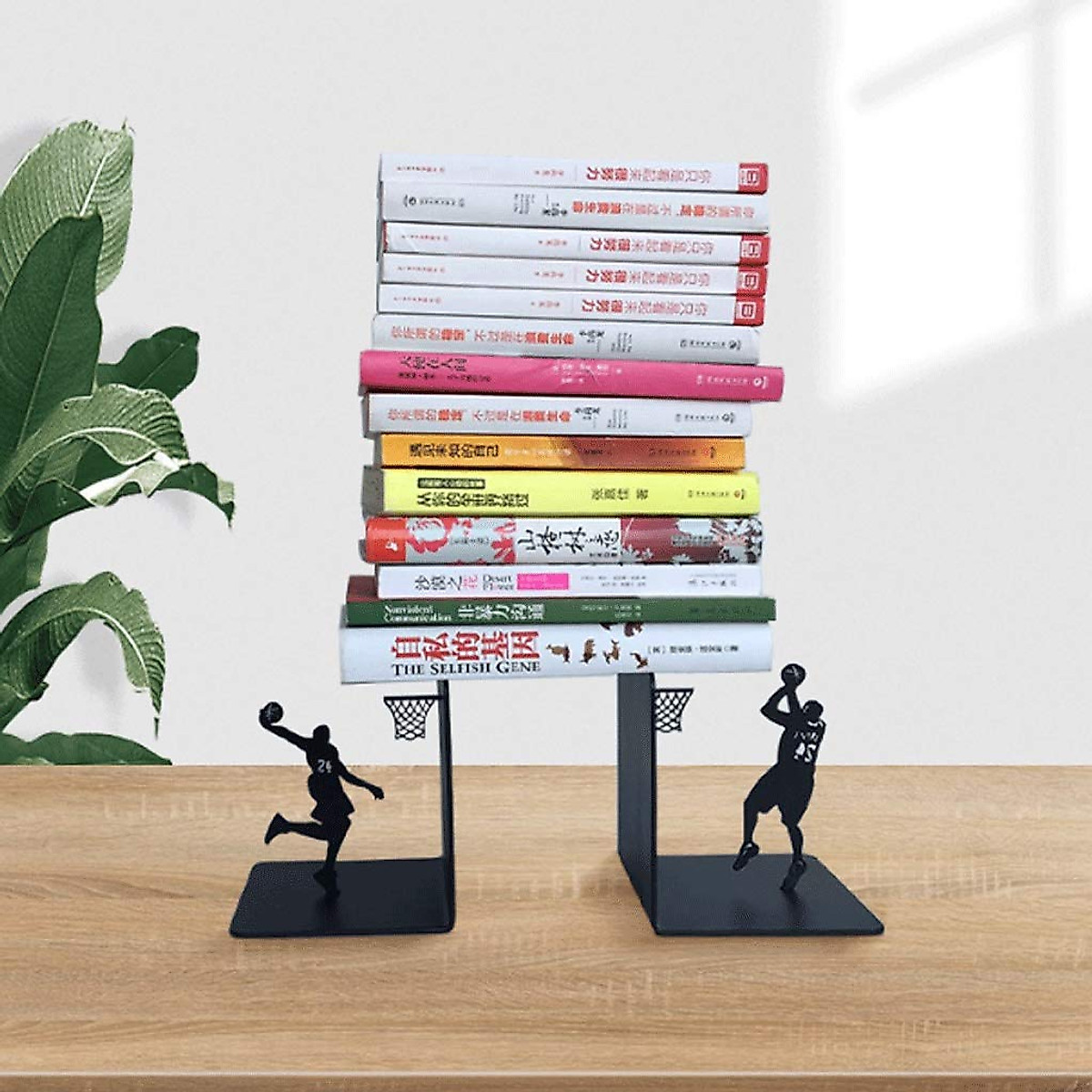 Book Ends Creative Basketball Metal Bookends Book Holder Stand Simple Playing Basketball Book Ends, Students Boy Birthday Gift Bookends Books Support (Color : Black, Size : A)