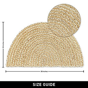 Chardin home Jute Braided Semi-Circular Seaside Rug, 18x30 inch Rustic Jute Throw Rug, Artisanal Bohemian Handcrafted Home Décor,Perfect as Doormat, Great for Kitchens, Study; Natural Jute - Ivory