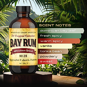 Bay Rum Aftershave Splash for Men - Crafted with Authentic Bay Oils from Dominica Republic in the Virgin Islands - Natural and Pure Ingredients - 4oz. - from Barberry Coast Shave Co.
