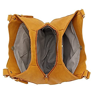 Light-weight 3 Compartment Faux Leather Medium Hobo Bag (Mustard)