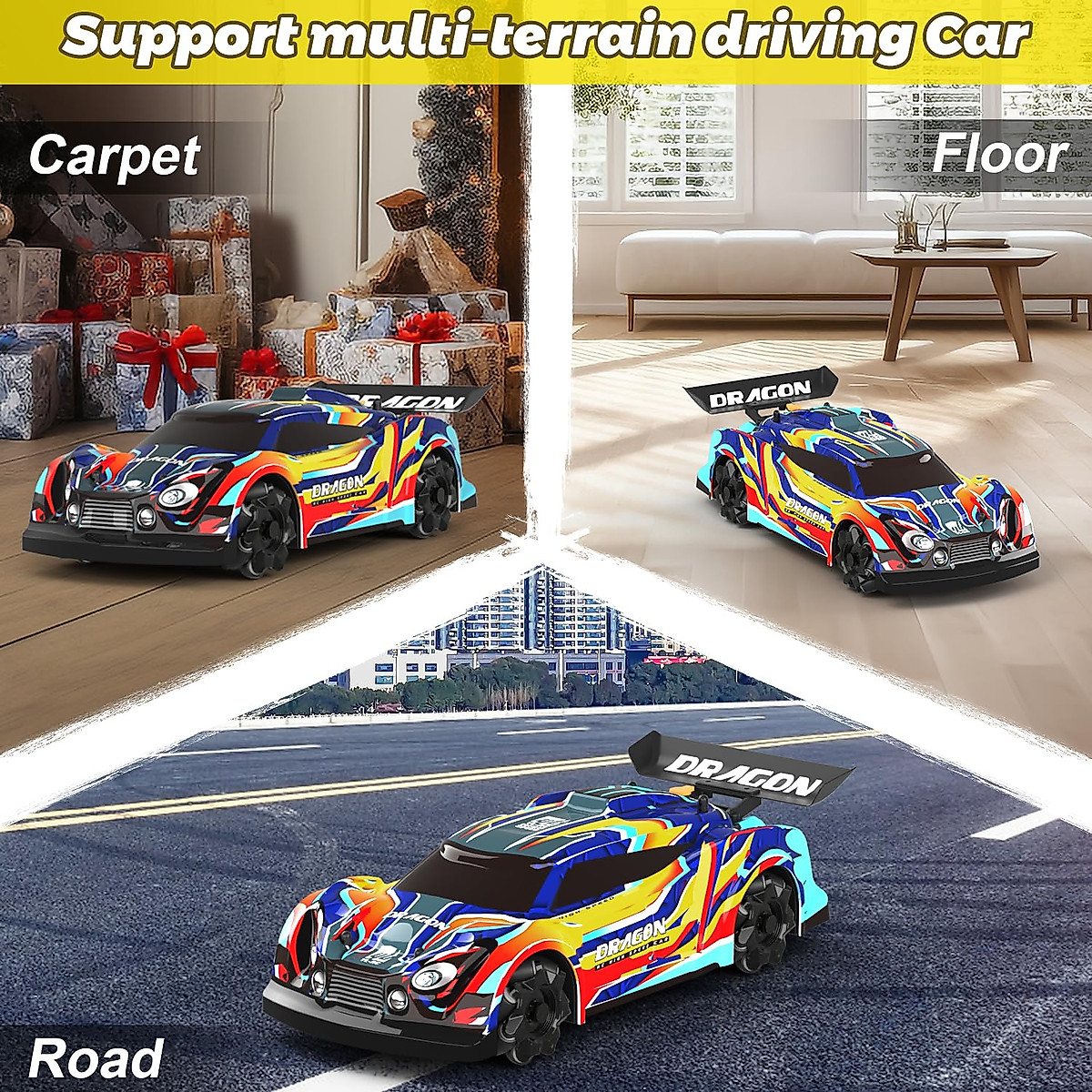 joyee＆elephant RC Drift Car, 1:14 Remote Control Car, 4WD Drift RC Cars for Kids, 2.4Ghz High Speed RC Vehicle with LED Lights Music, Hobby Sport Racing Toy Cars Gifts for Boys Girls