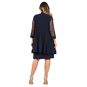 R&M Richards Short Mother of The Bride Plus Size Dress| Sheer Sleeves, Beaded Neckline Formal Dress | Perfect for Wedding Guests, Evening Party Or Any Other Special Occasion (20W, Navy)