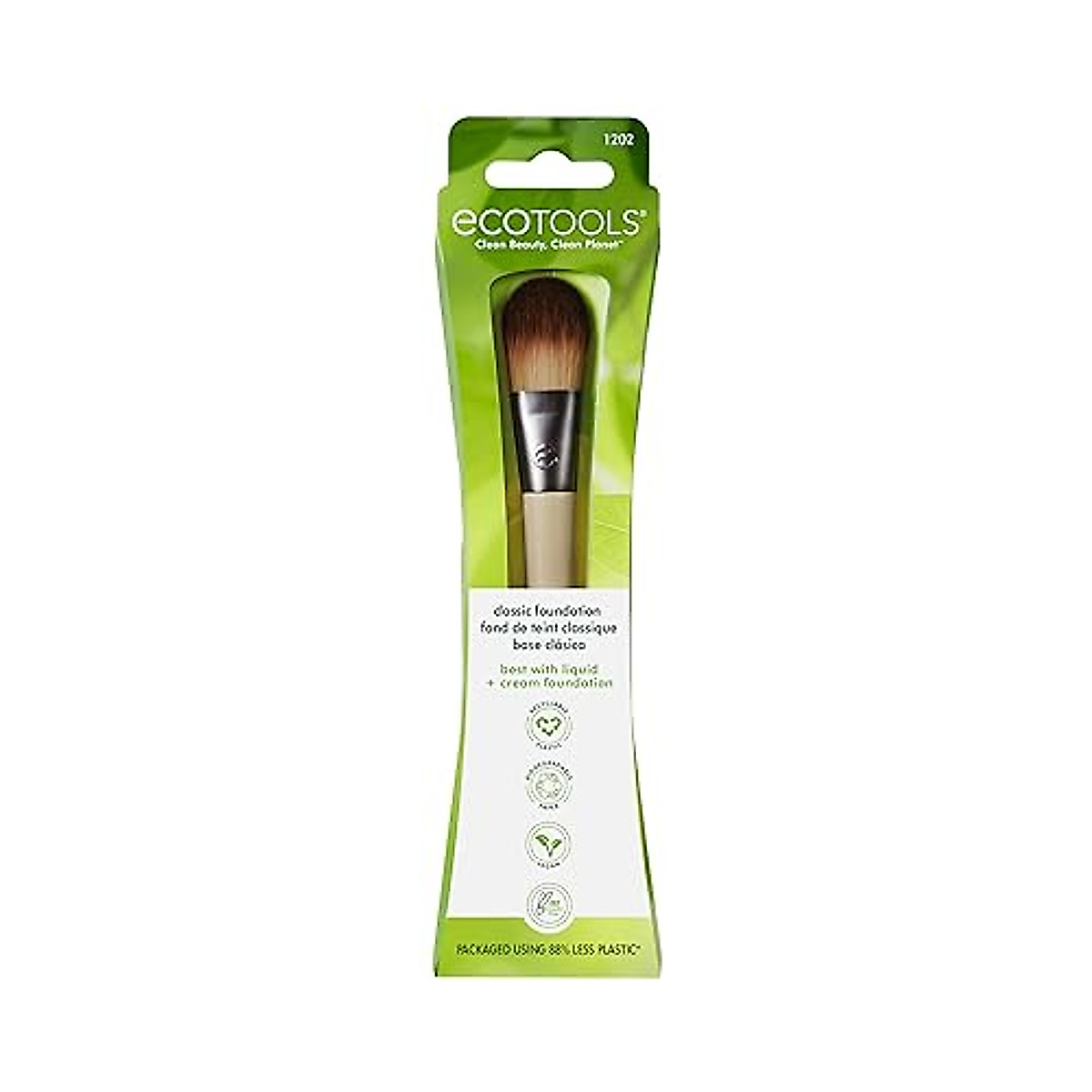 EcoTools Classic Foundation Face Brush, For Liquid, & Cream Foundation, Flat Foundation Brush, Makeup Brush For Natural Makeup, Buildable Coverage, Synthetic Bristles, Cruelty- Free, 1 Count