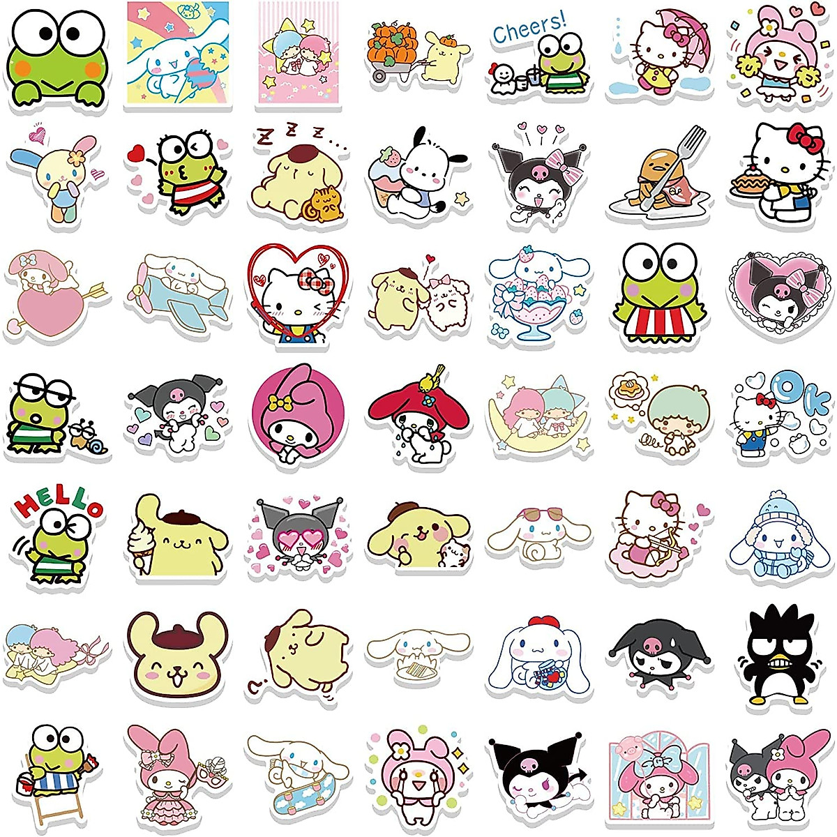 100Pcs Cute Stickers Pack Hello Kitty Stickers MyMelody&Kurom Stickers Cinnamoroll Pompompurin Keroppi Pochaco Stickers Decals Assorteds Kawaii Sticker Gifts for Kids Teens Girls Adults