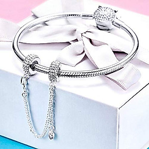 Heart Clasp Safety Chain Charm Authentic 925 Sterling Silver Clip Lock Stopper Charm Spacer Beads for Charms Bracelets (Heart Safety chain)