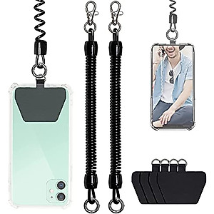 takyu Cell Phone Lanyard Tether with Patch, Universal Smartphone Wrist Strap, Including 2 Black Phone Chain Cords and 4 Transparent Phone Tether Tabs