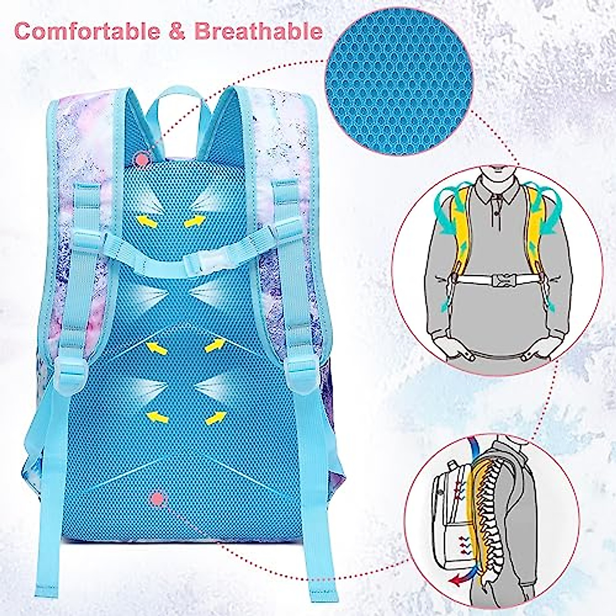 CAMTOP Girls Backpack with Lunch Box Lightweight Waterproof Preschool Kindergarten Elementary School BookBag Set(Marble Purple)