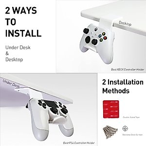 OAPRIRE Under Desk & Desktop Controller Holder Gaming Accessories (2 Pack) for Xbox ONE PS4 PS5 Switch, Universal Controller Stand with Clips (White)