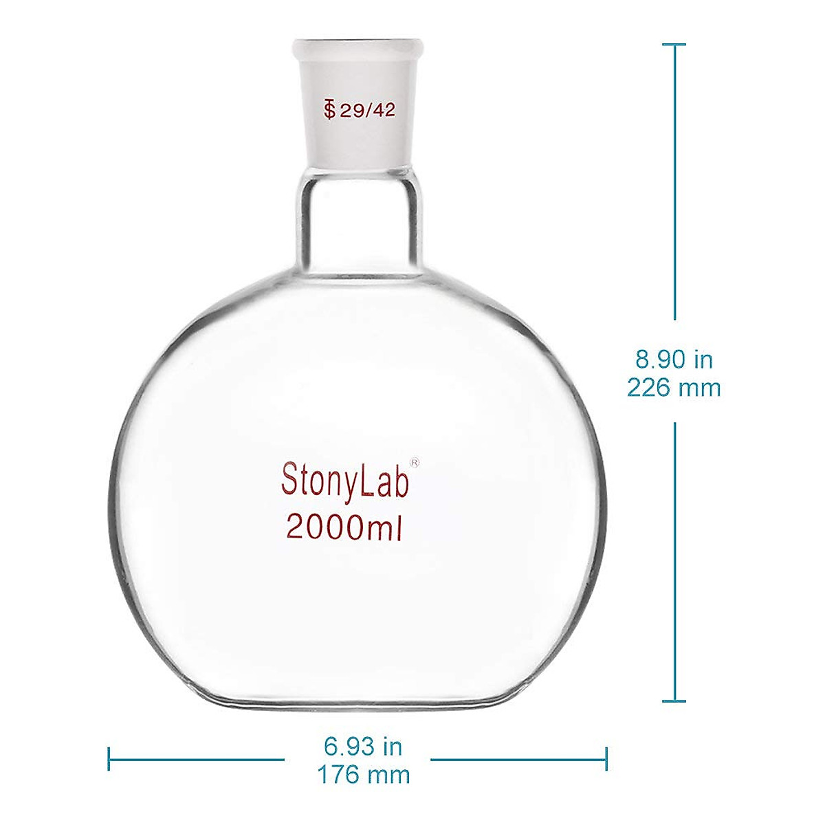 stonylab Heavy Wall Single Neck Borosilicate Glass Flat Bottom Boiling Flask, with 29/42 Standard Taper Outer Joint, 2000ml