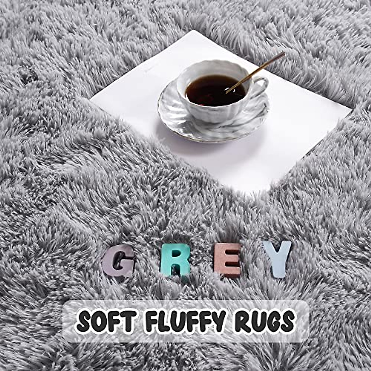 Rostyle Super Soft Fluffy Area Rugs for Bedroom Living Room, 4 ft x 6 ft Shaggy Floor Carpets Shag Christmas Rug for Girls Boys Furry Home Decorative Rugs, Grey