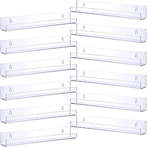 Chunful 12 Pack Acrylic Floating Shelves Wall Mounted 15 Inch Acrylic Kids Floating Wall Ledge Bookshelf Wall Shelf Organizer for Home, Bedroom, Bathroom, Kitchen Storage (Clear)