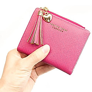 Womens Small Wallet Mini Purse Bifold Slim Card Case Holder Zipper Coin Pocket (Barbie Pink)