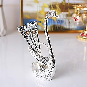 Holder Tableware Storage Stainless Steel Spoon Tableware Kit with Zinc Alloy Swan Shape Holder Storage Organizer (Silver)