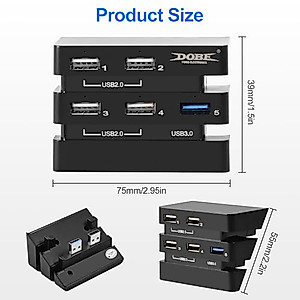 Linkstyle USB Hub for PS4 Pro, 5-Port USB 3.0 Hub Extension Adapter Splitter with LED Indicator for PlayStation 4 Pro, Black