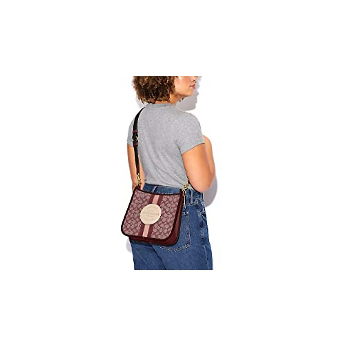 COACH Women's Dempsey File Crossbody Shoulder Bag (Signature Jacquard - Stripe - Patch - Wine)
