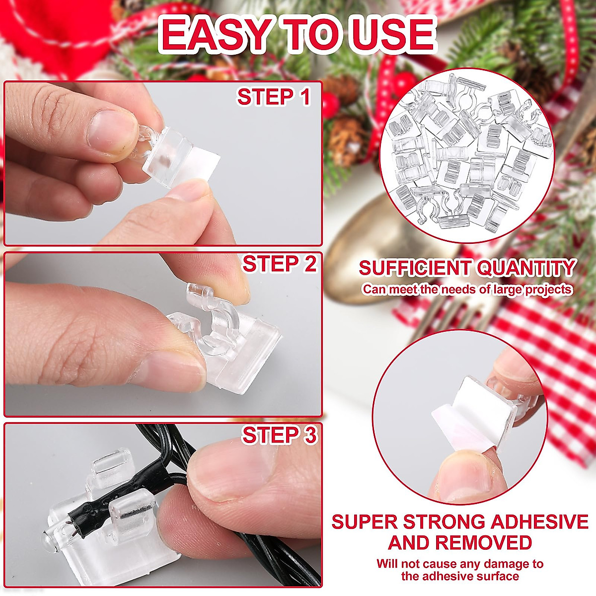 Menkxi 25 Pcs Mini Christmas Light Clips Outdoor Adhesive Wall Hanging Hooks Waterproof Mini Christmas Light Gutter Clips for Walls Windows Eaves and Yards (Clear)